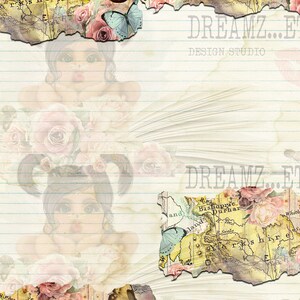 Digital Paper Journal Kit "collaged Rose" - Digital Lined Paper Pack - Etsy