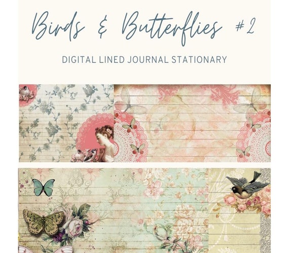 Digital Paper Birds & Butterflies Lined Paper Collection | Etsy