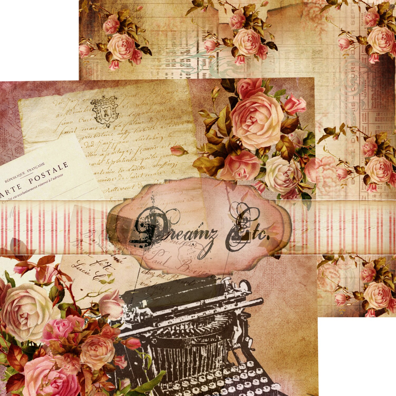 12 X 12 Digital Papers "vintage Love Story" - Paper Pack 1, Great for ...