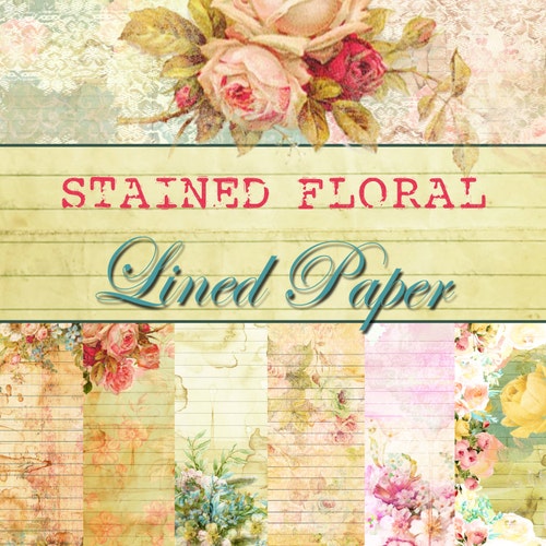Digital Paper Stained Floral Lined Paper Collection Pack 2 Etsy