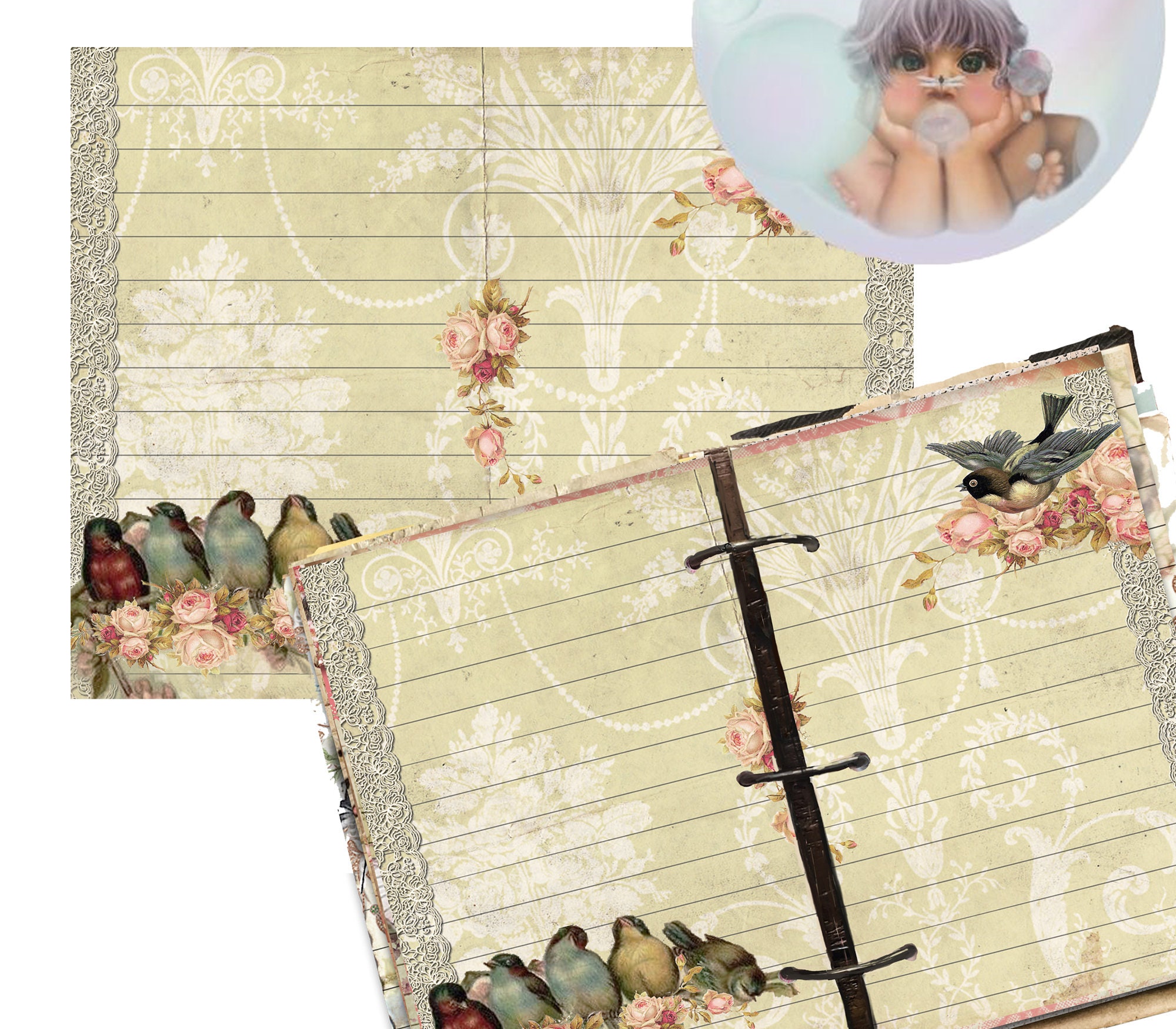 Digital Paper Birds & Butterflies Lined Paper Collection | Etsy