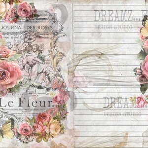 Digital Paper Journal Kit "collaged Rose" - Digital Lined Paper Pack - Etsy