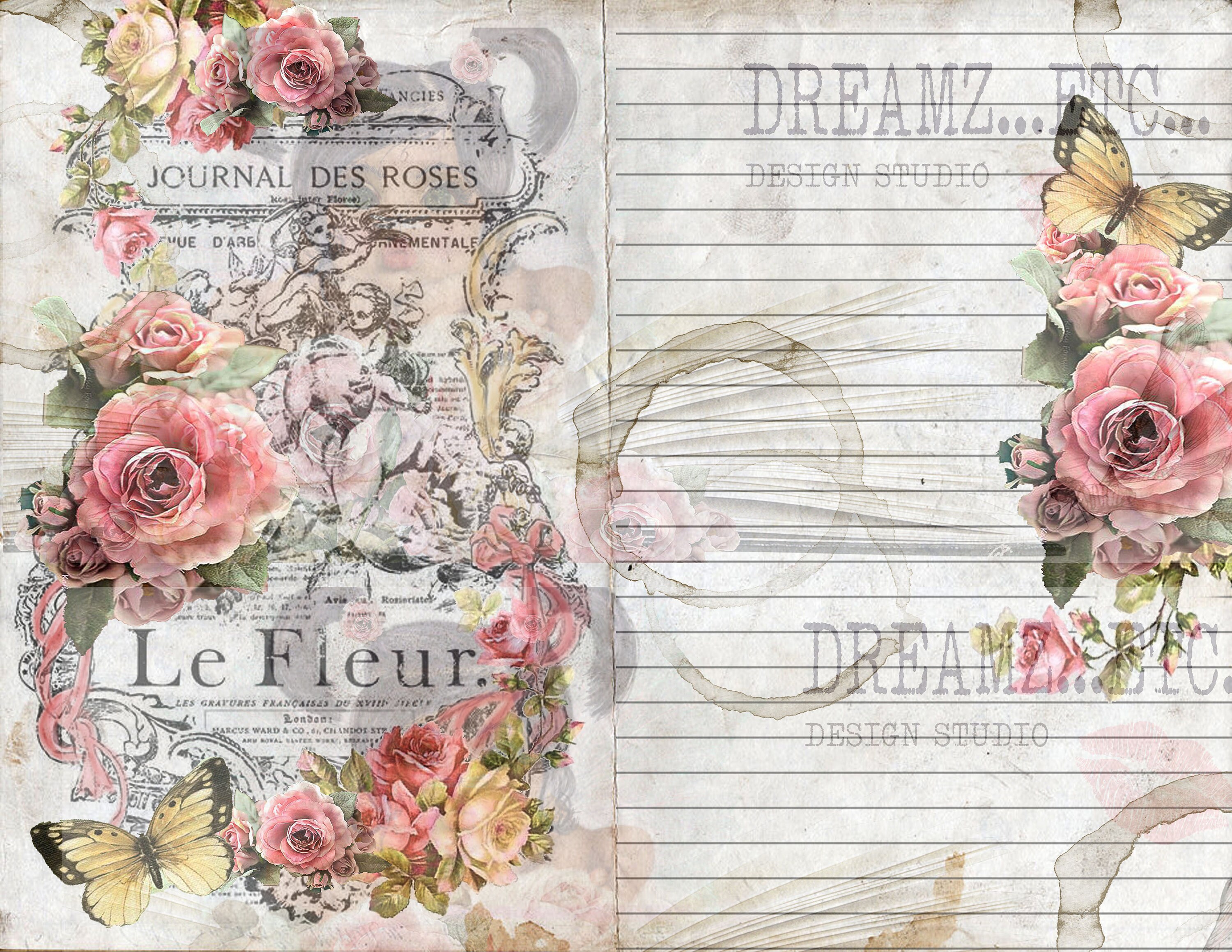 Digital Paper Journal Kit collaged Rose Digital | Etsy