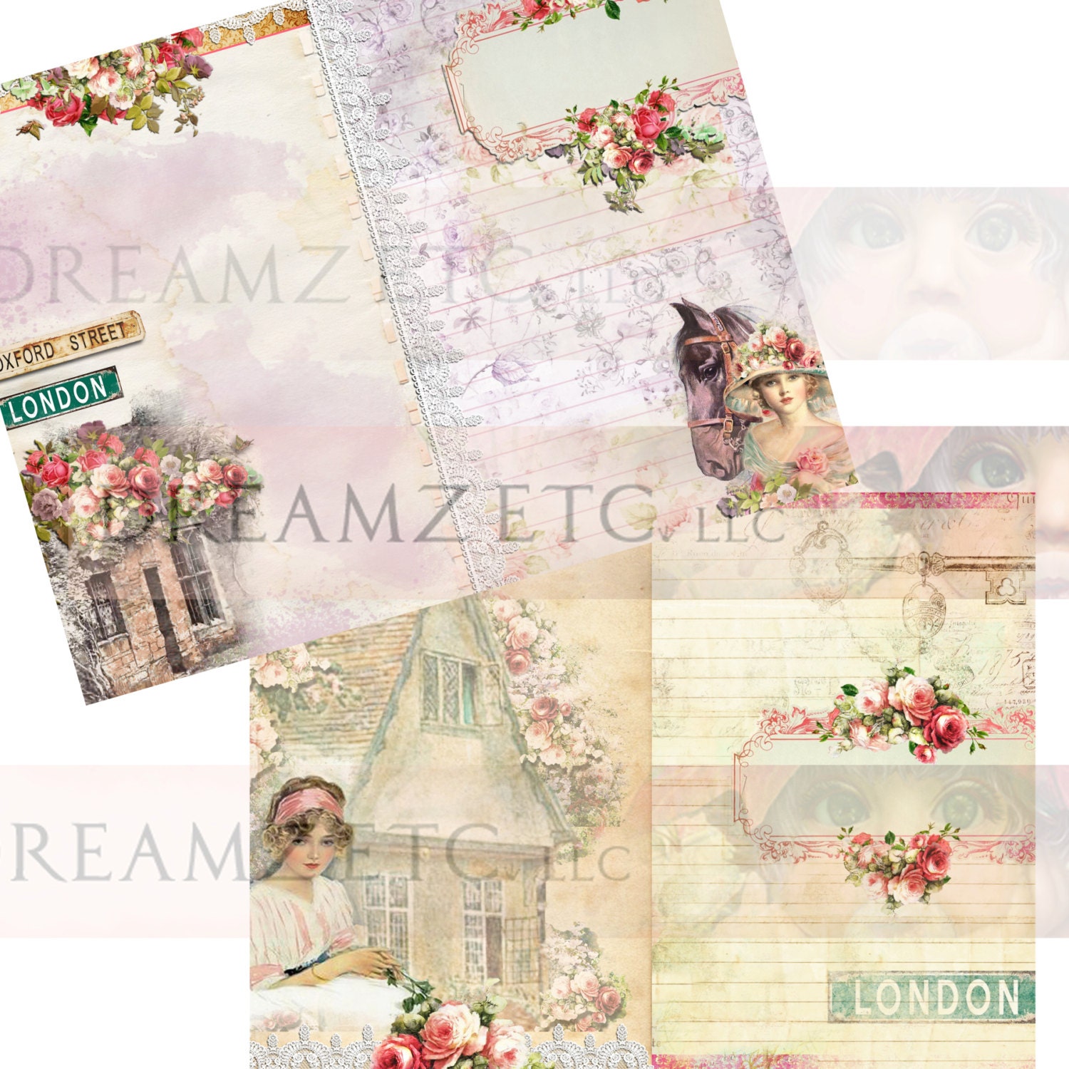 Digital Paper Journal Kit Cottage Rose Part 2 Great - Etsy