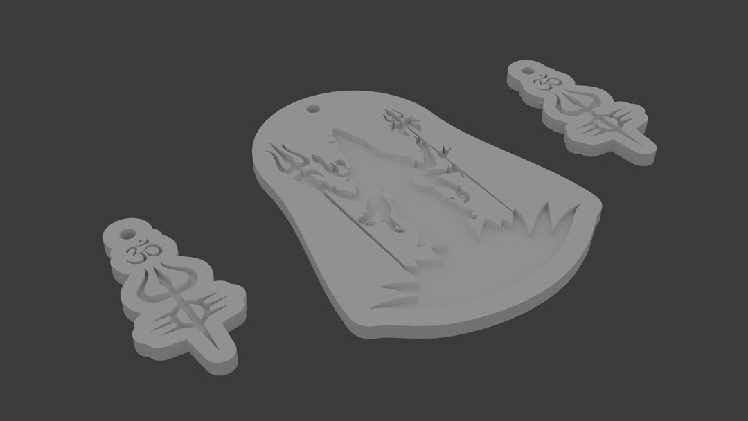 Lord Shiva Jewelry Set - Lotus Pendant and Ohm Trishula Earrings (3D ...