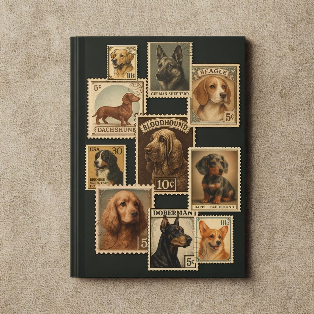 Vintage Dog Breeds Postage Stamps Journal, Dog Lover Gift - Etsy