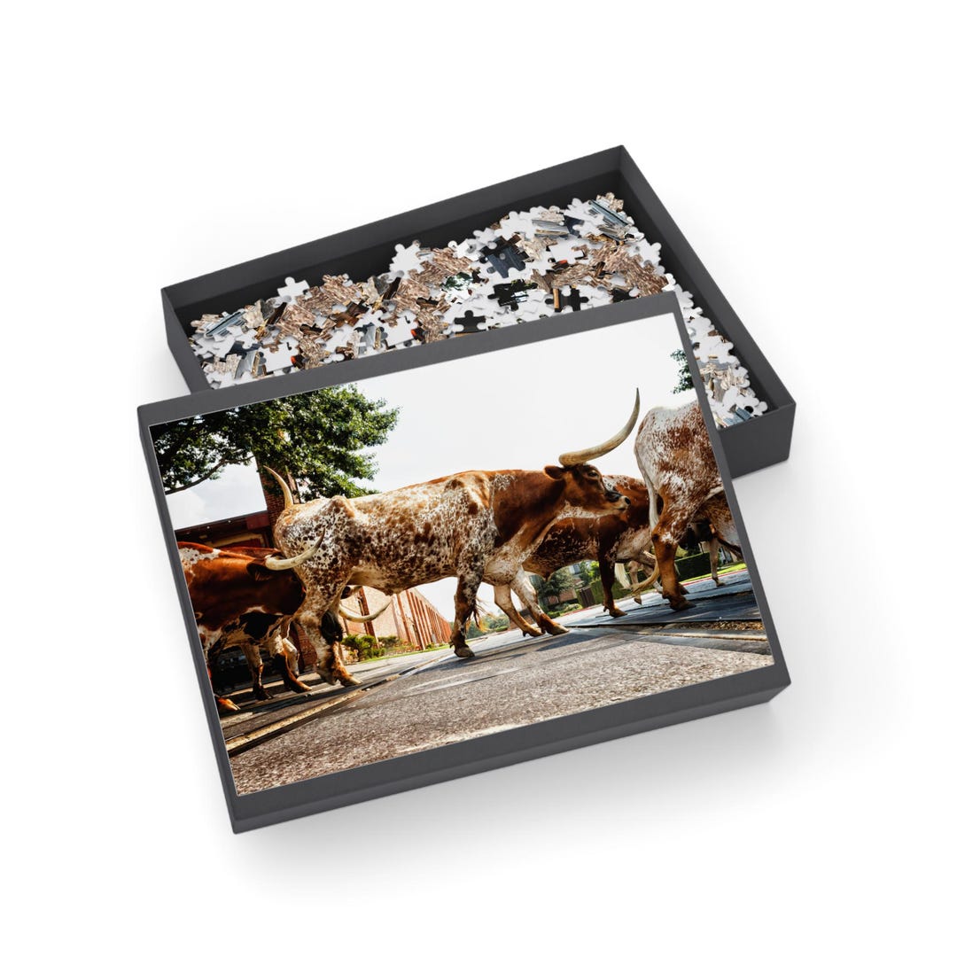 Longhorn Cattle Crossing Puzzle | 252, 500, 1000 Piece Jigsaw, Texas ...