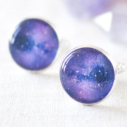 Purple Galaxy Cufflinks Space Cufflinks Astronomy Cufflinks | Etsy
