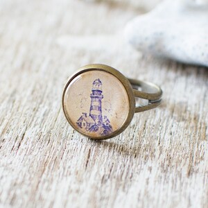 Blue Lighthouse Ring, Vintage Style Nautical Ring, Ocean Inspired ...