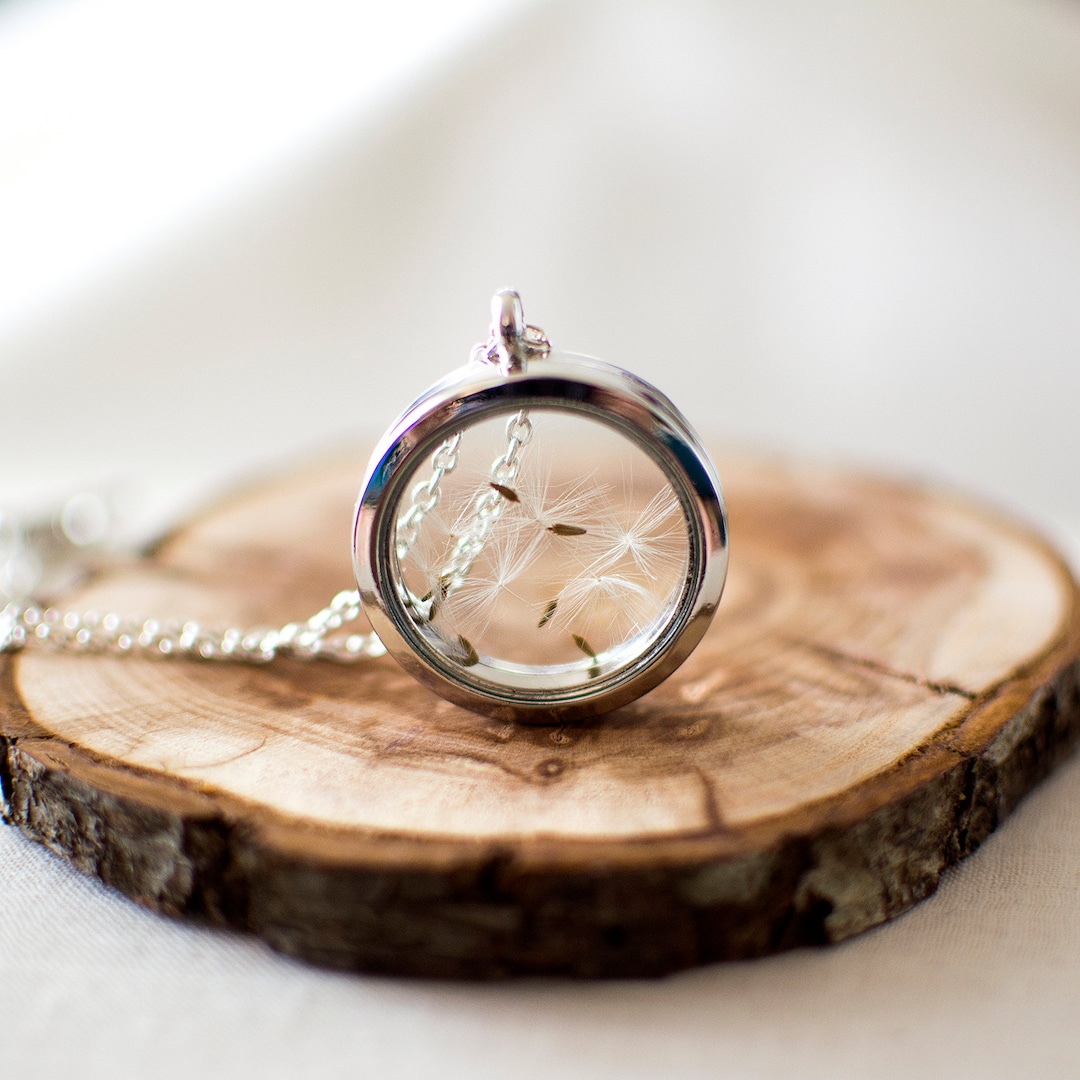 Dandelion Seed Locket Necklace, Real Dandelion Seed Necklace, Silver ...