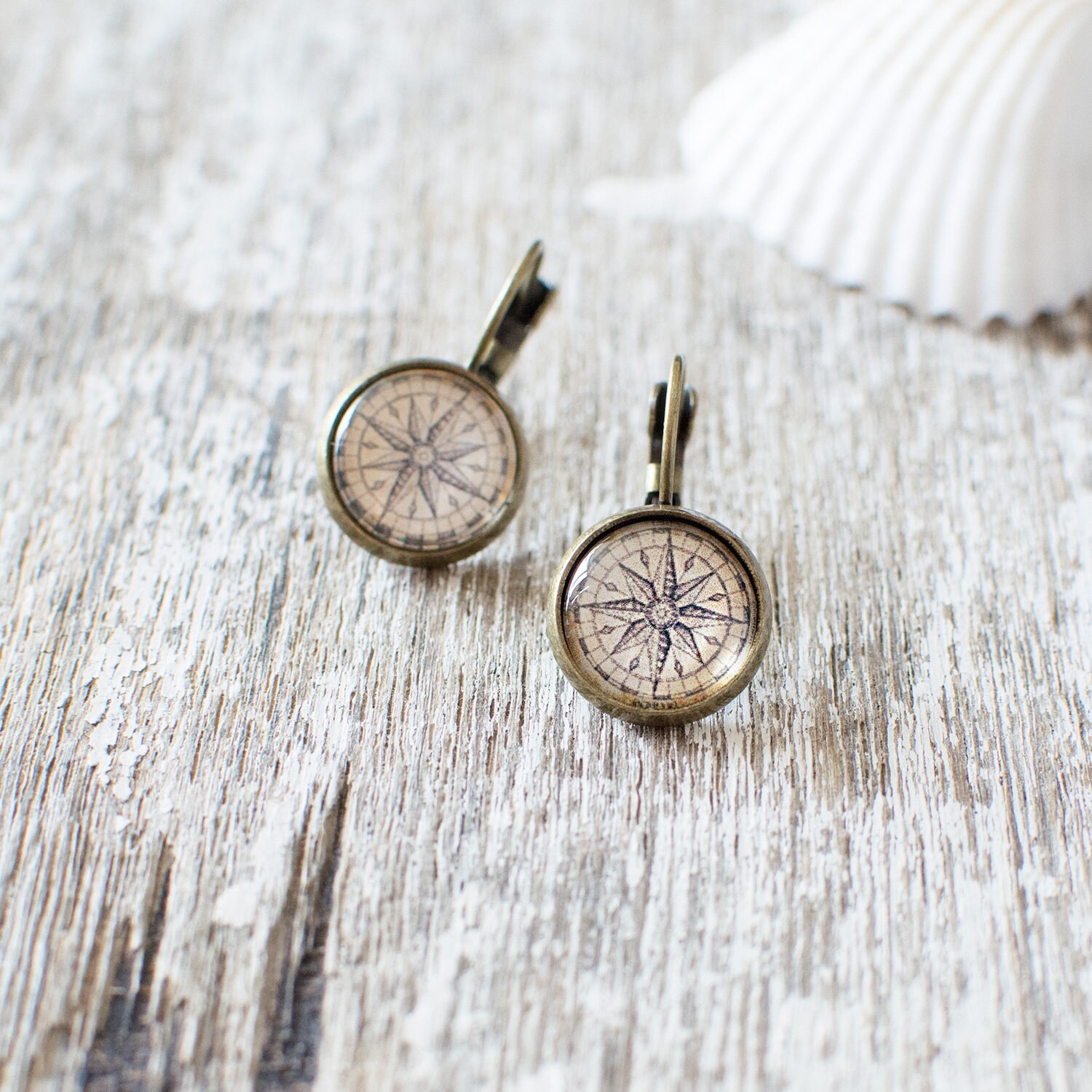 Compass Rose Earrings, Vintage Nautical Earrings, Wanderlust Gift for ...
