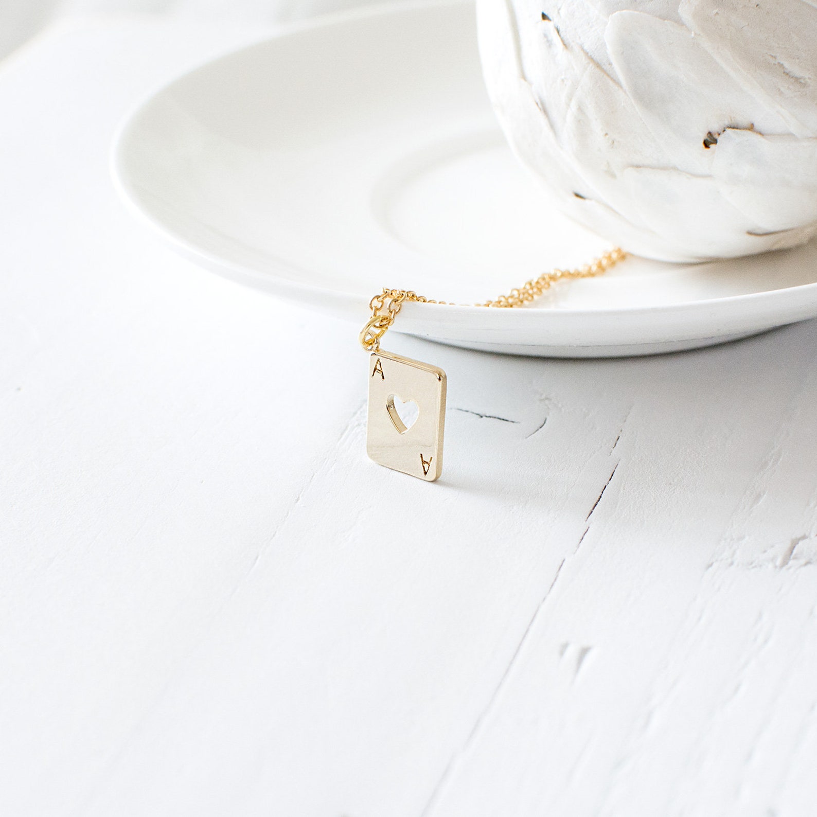 Gold Ace of Hearts Charm Necklace, Ace Necklace, Playing Cards Necklace ...