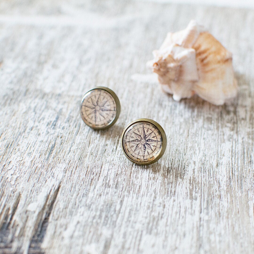 Compass Rose Earrings, Vintage Nautical Earrings, Wanderlust Gift for ...