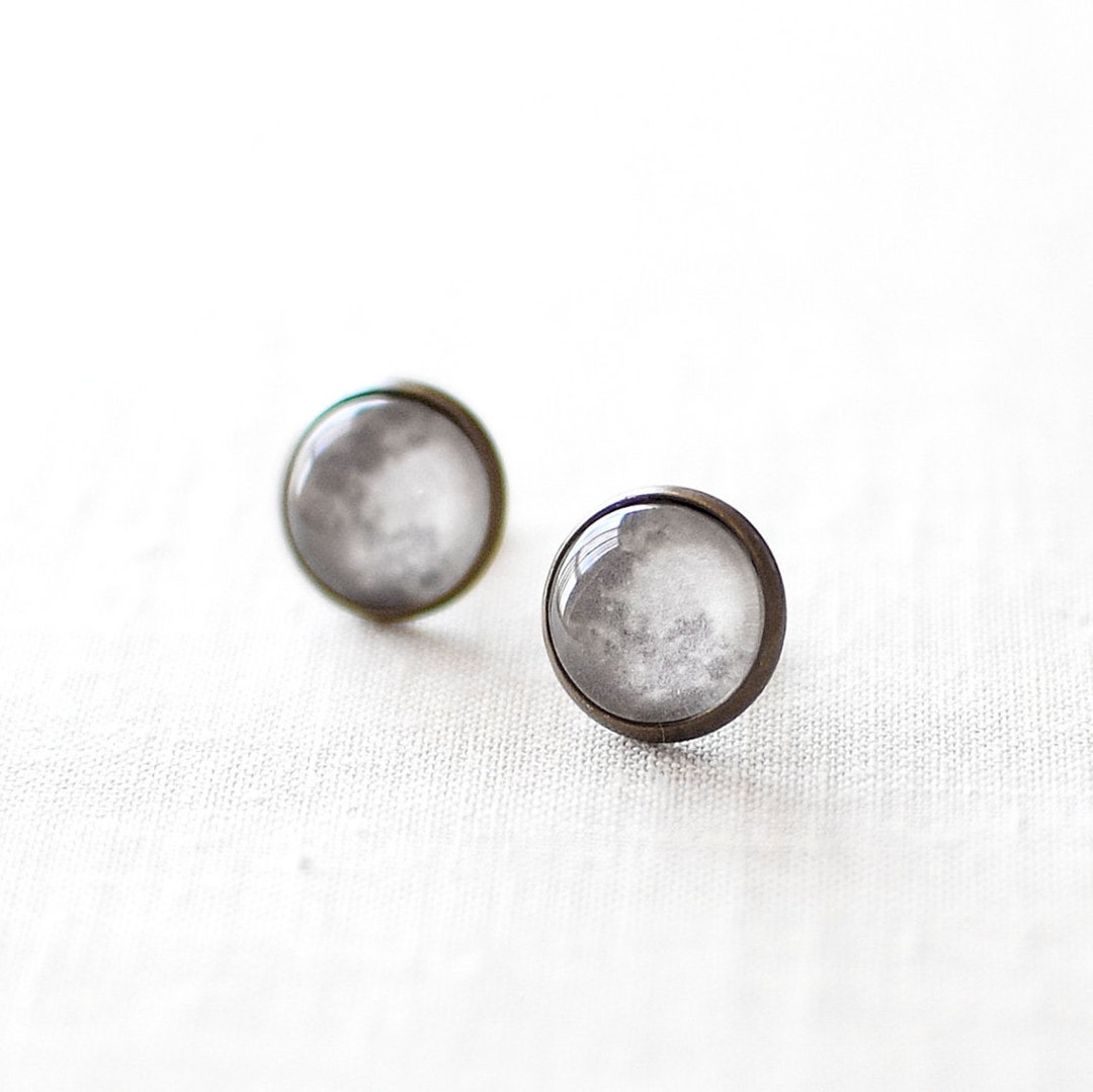Full Moon Earrings, Silver Moon Stud Earrings, Moon Post Earrings ...