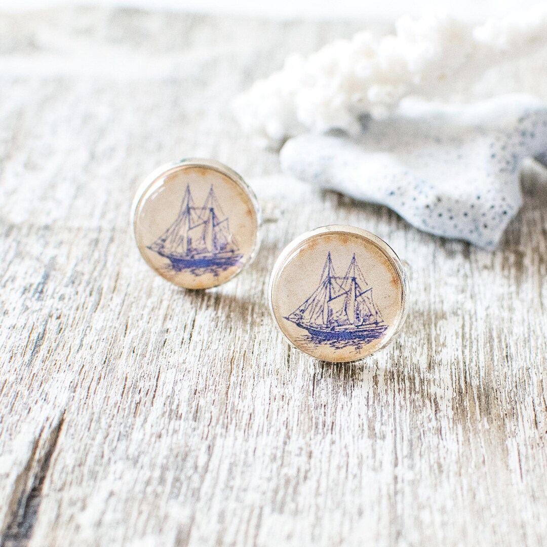Blue Sailing Boat Cufflinks, Vintage Yacht Cufflinks, Sailboat ...