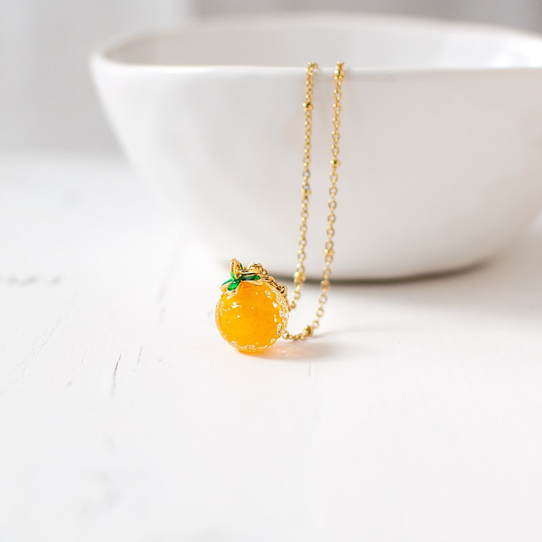 Orange Pendant Necklace, Tropical Fruit Necklace, Gift for a Chef, Cute ...