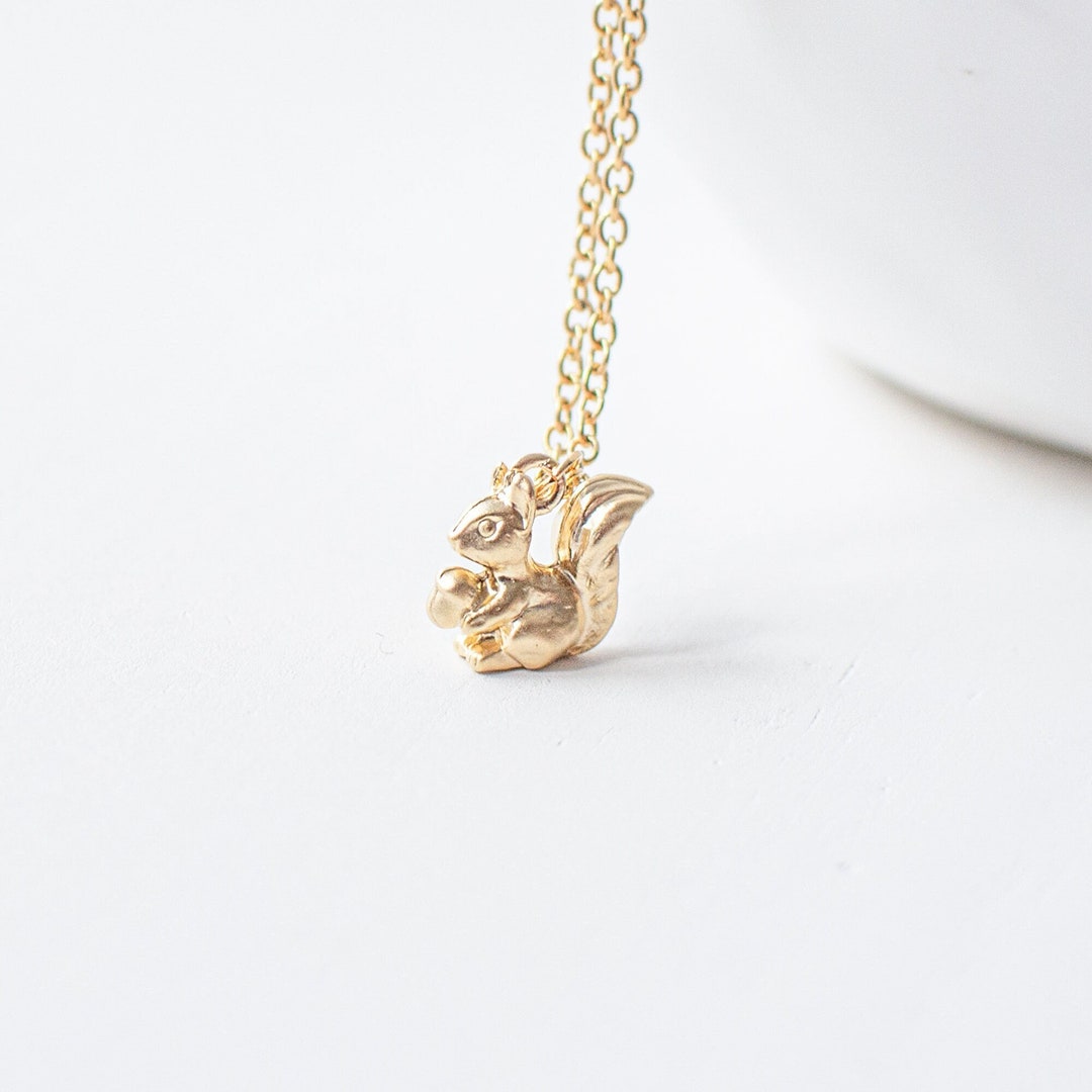 Tiny Gold Plated Squirrel Necklace, Cute Squirrel Charm Necklace ...