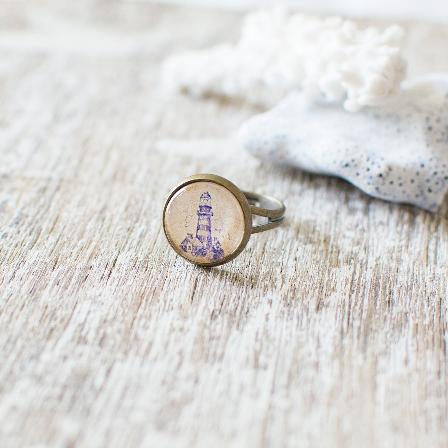 Blue Lighthouse Ring, Vintage Style Nautical Ring, Ocean Inspired ...