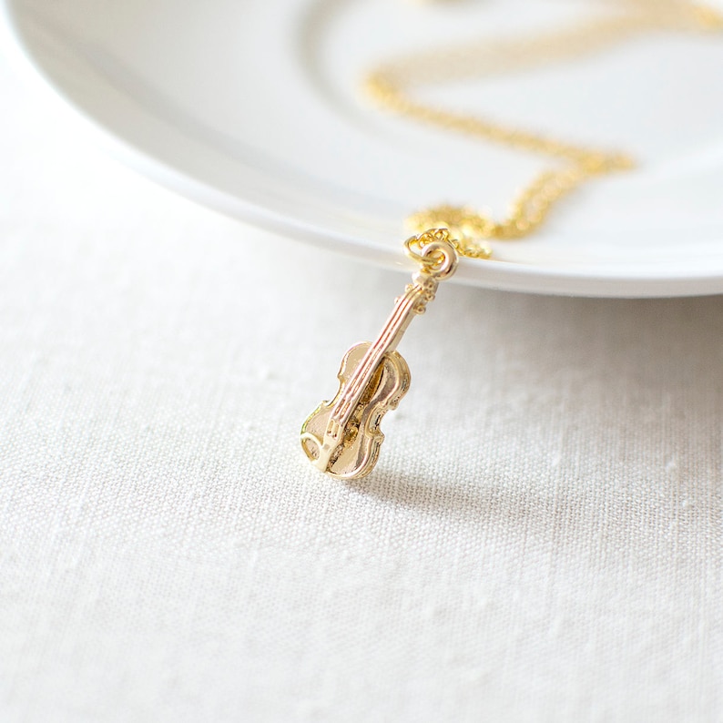 Gold Violin Pendant Necklace Dainty Fiddle Charm Necklace - Etsy