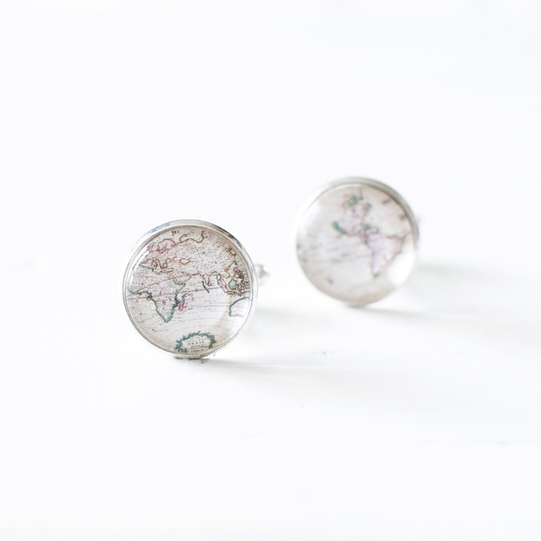 Vintage World Map Cufflinks, Old Map of the World Cufflinks, Globe ...