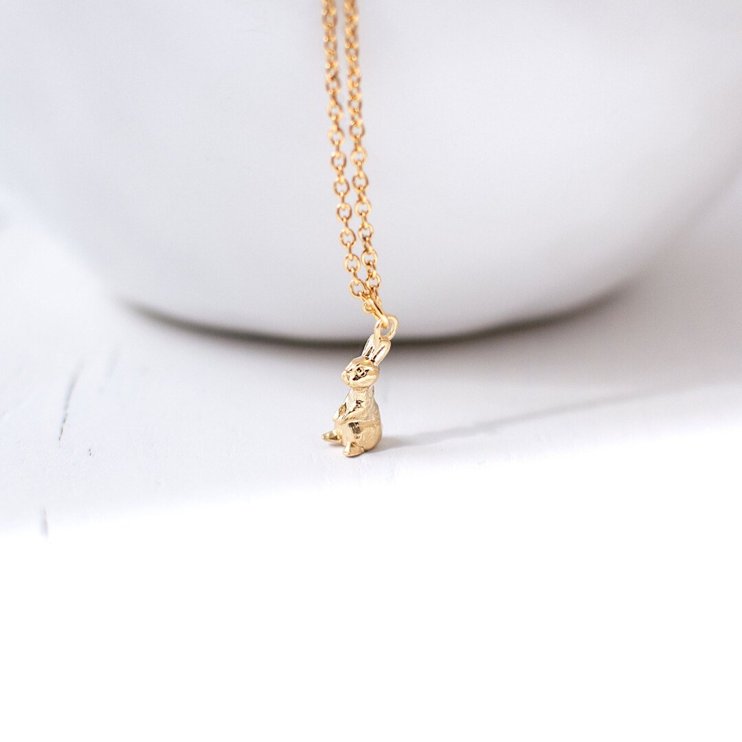 Gold Plated Rabbit Necklace, Tiny Bunny Pendant Necklace, Cute Rabbit ...