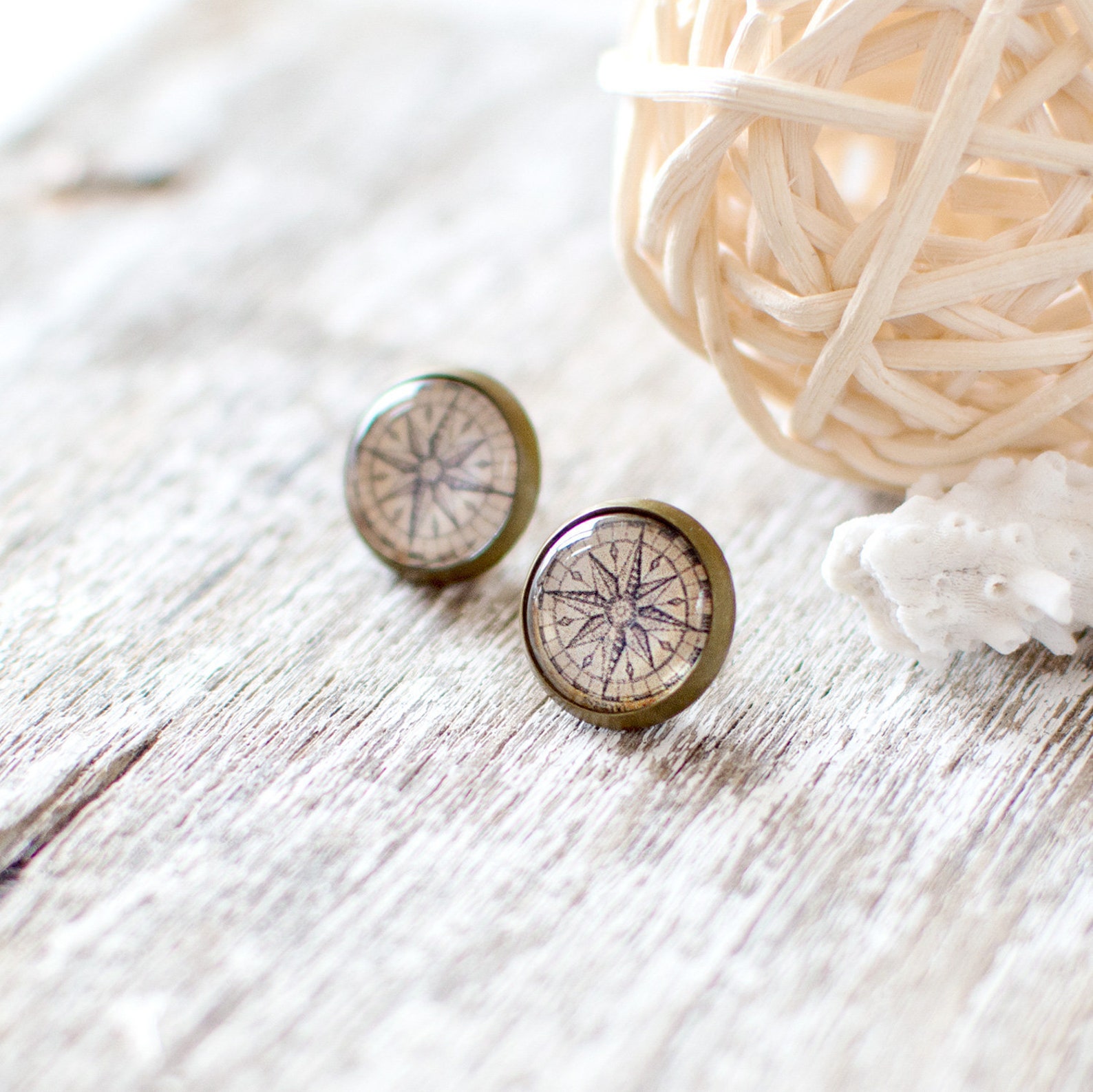 Compass Rose Earrings, Vintage Nautical Earrings, Wanderlust Gift for ...