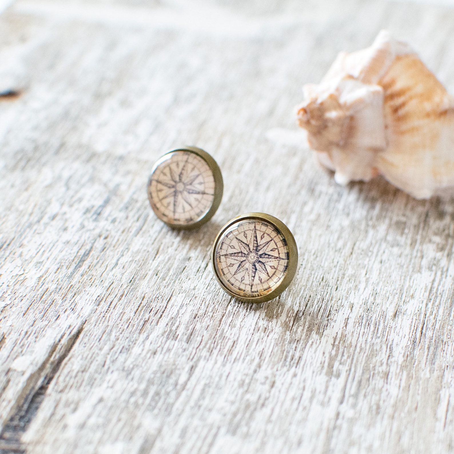 Compass Rose Earrings, Vintage Nautical Earrings, Wanderlust Gift for ...