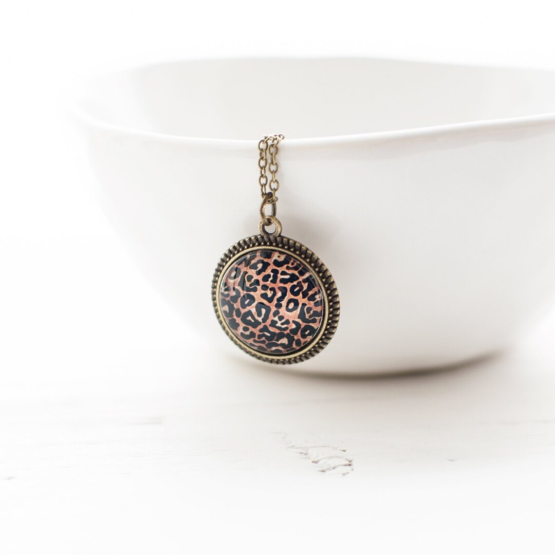Leopard Print Necklace, Animal Print Necklace, Leopard Pendant Necklace ...
