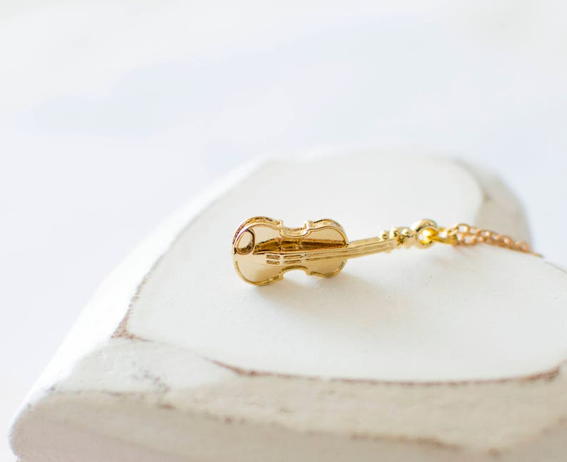 Gold Violin Pendant Necklace Dainty Fiddle Charm Necklace - Etsy