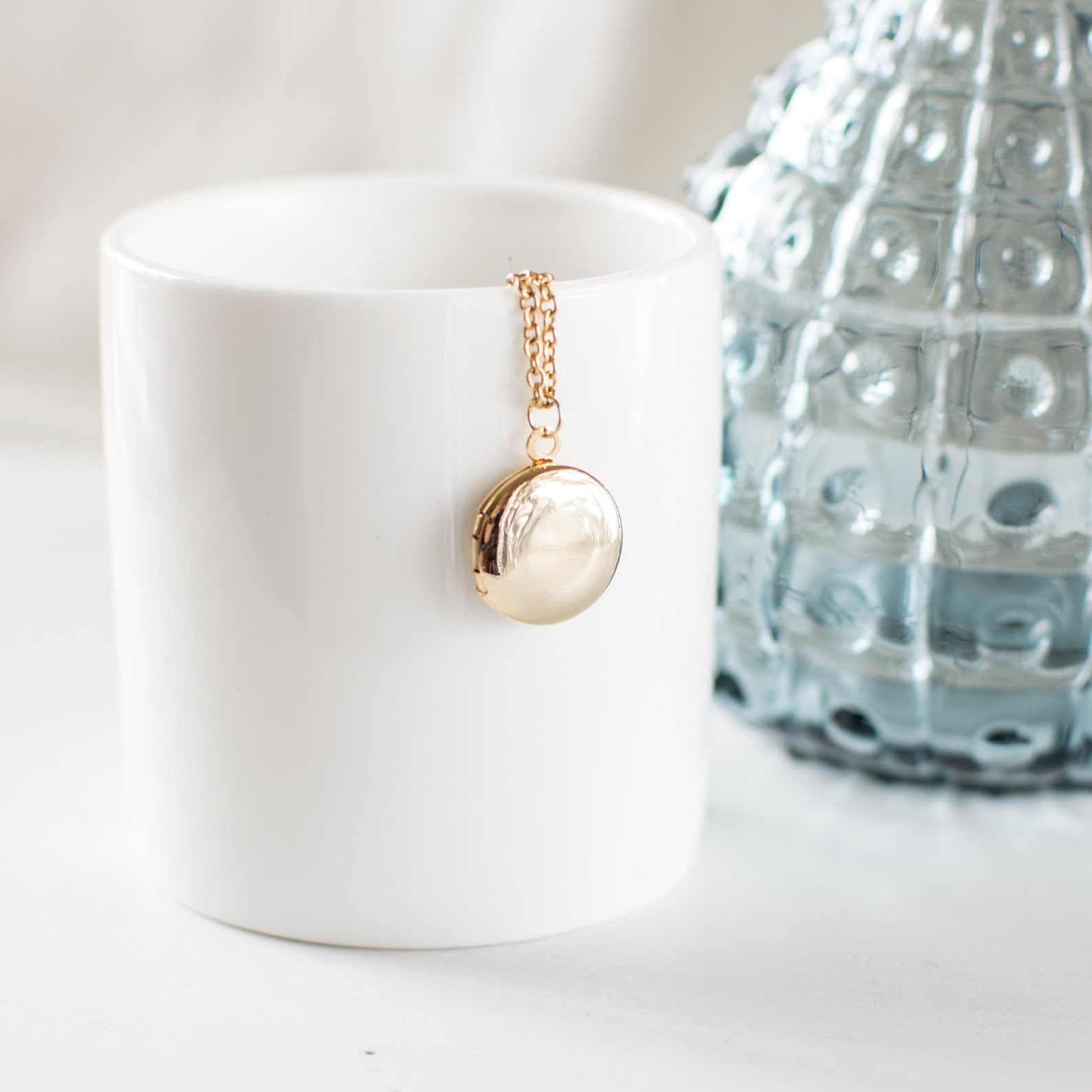 Small Round Locket Necklace Simple Circle Locket Minimalist | Etsy