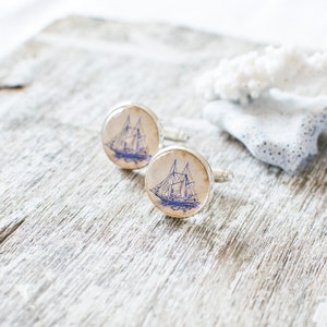 Blue Sailing Boat Cufflinks, Vintage Yacht Cufflinks, Sailboat ...