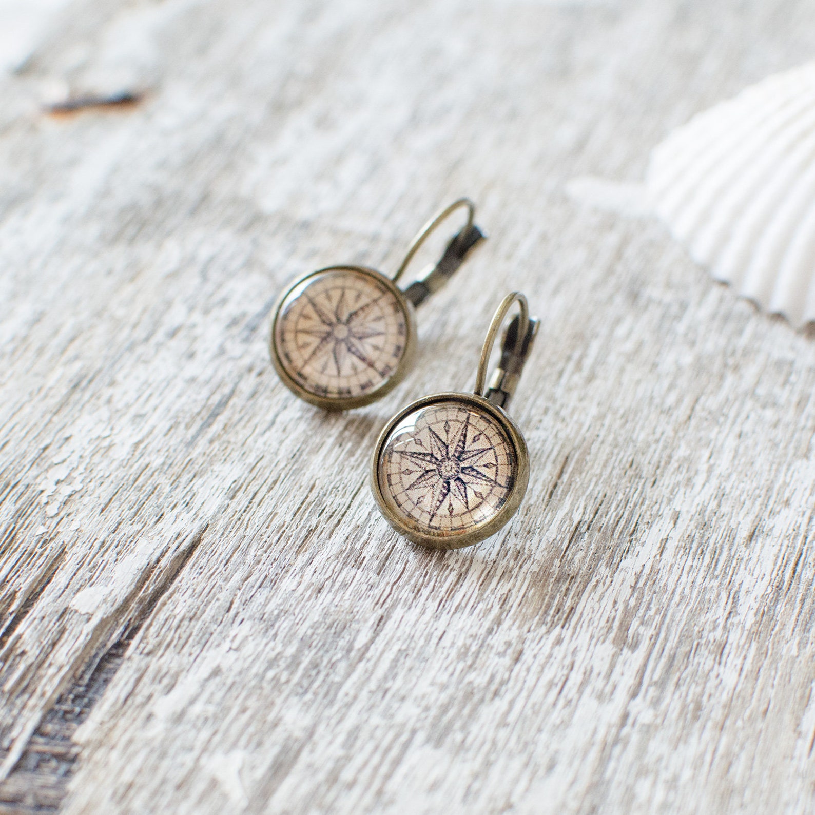 Compass Rose Earrings, Vintage Nautical Earrings, Wanderlust Gift for ...