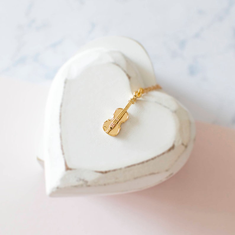 Gold Violin Pendant Necklace Dainty Fiddle Charm Necklace - Etsy
