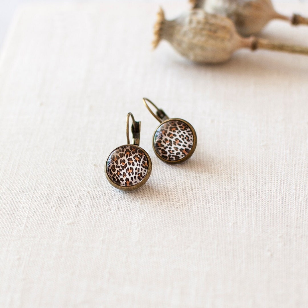 Leopard Print Earrings, Animal Print Stud Earrings, Leopard Pattern Earrings, Leopard Print ...