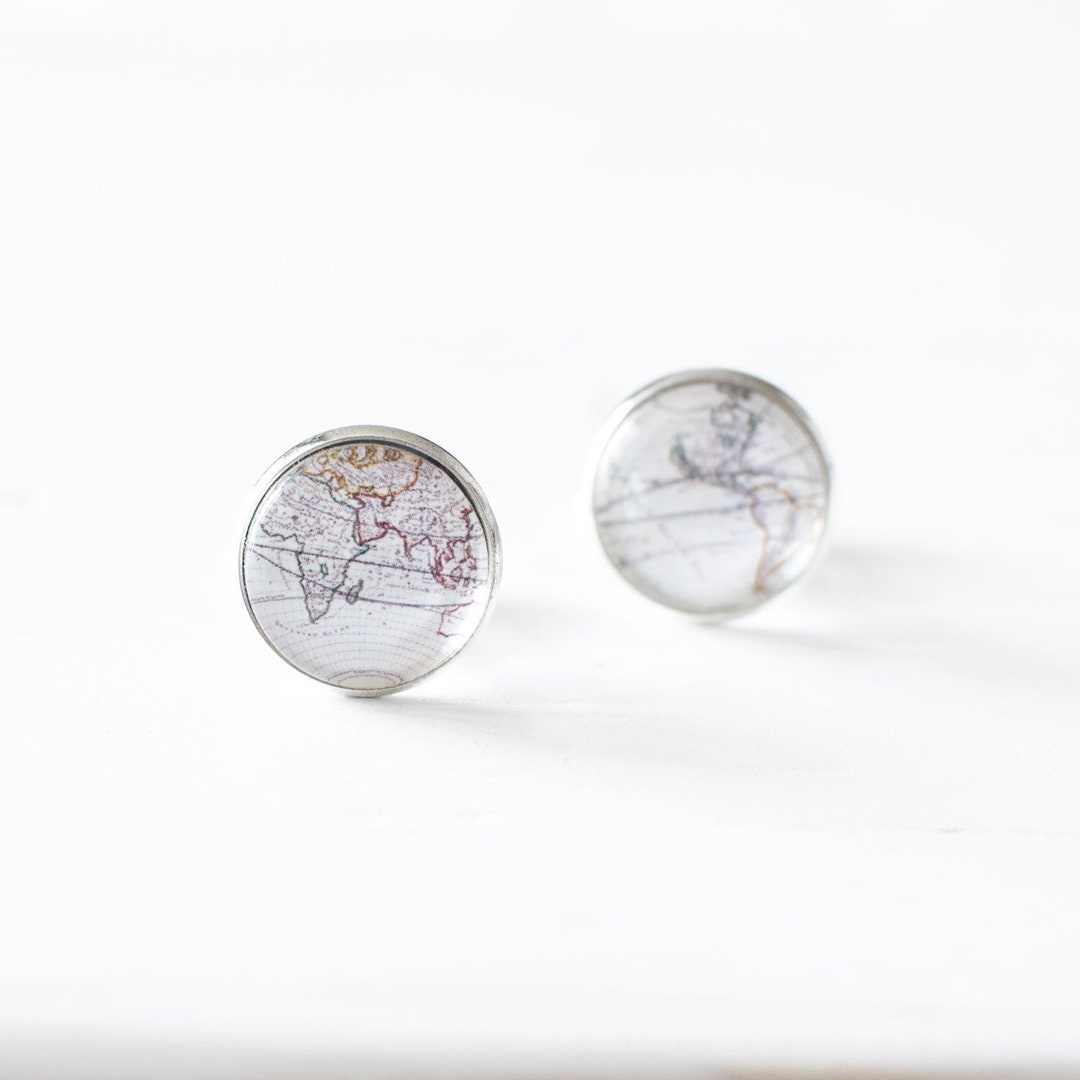 Antique World Map Cufflinks, Earth Globe Cufflinks, Atlas Cufflinks ...