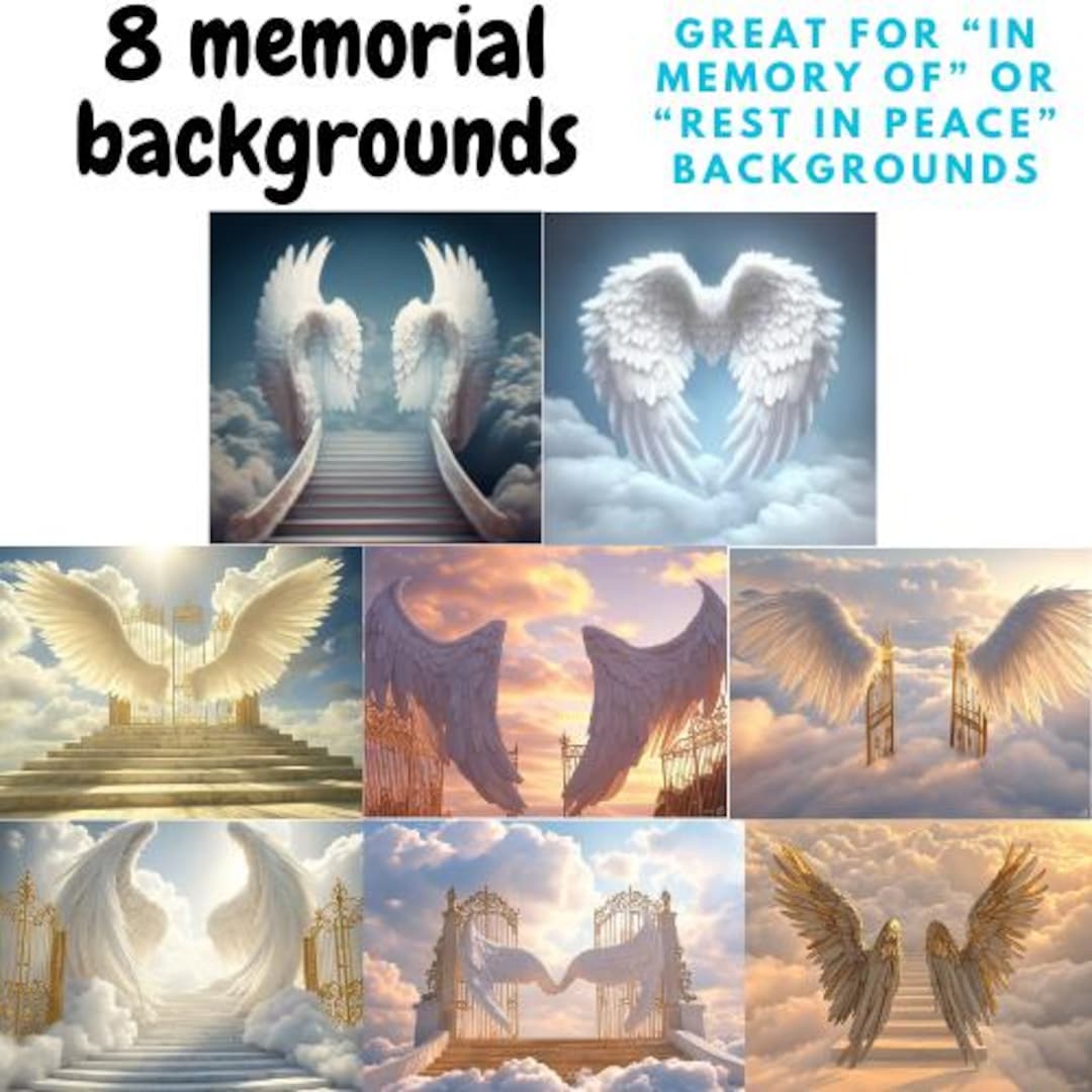 Memorial PNG Bundle | Angel Wings With Heaven’s Gates & Clouds | Rest ...