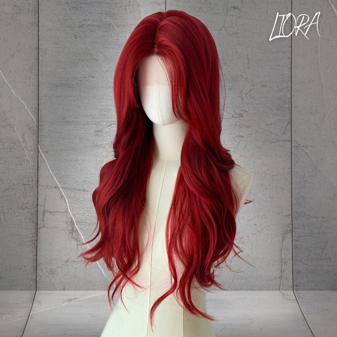 Long Synthetic Red Woman Wig, Wavy Red Wig, Cosplay Trendy Wig, Gift ...