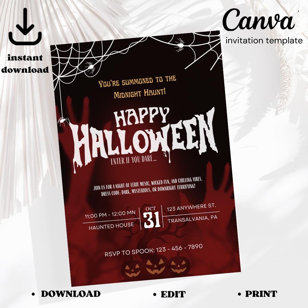 Spooky Halloween Invitation | Editable Canva Template (digital Download ...