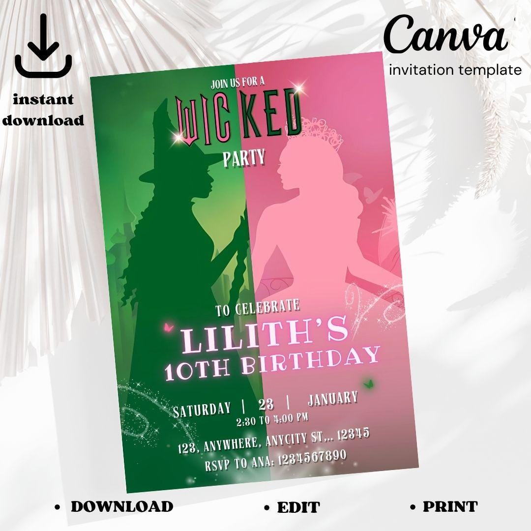Editable Wicked Birthday Party Invitation: Canva Template (digital ...