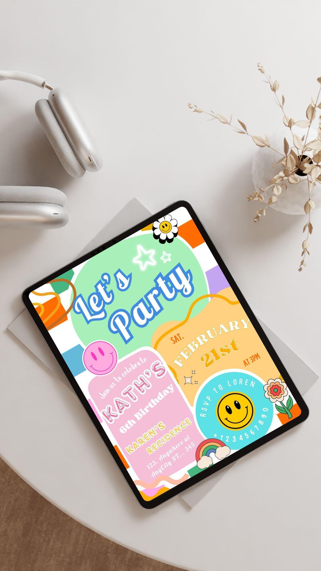 Checkered Smiley Face Birthday Invitation: Retro Groovy Party (canva ...