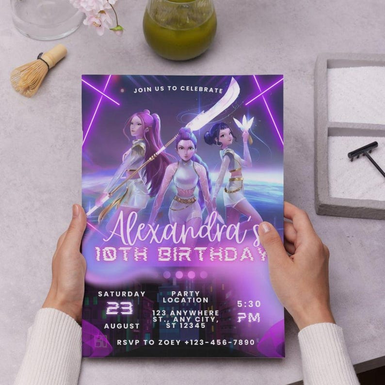 Kpop Demon Hunter Birthday Invitation | Editable Canva Template | Kpop ...