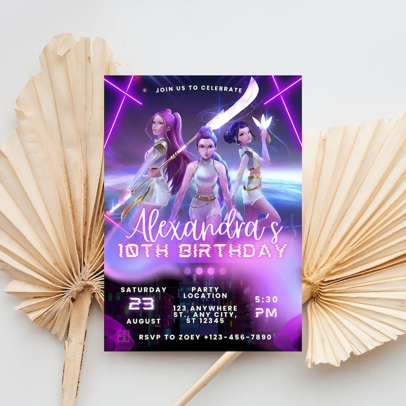 Kpop Demon Hunter Birthday Invitation | Editable Canva Template | Kpop ...