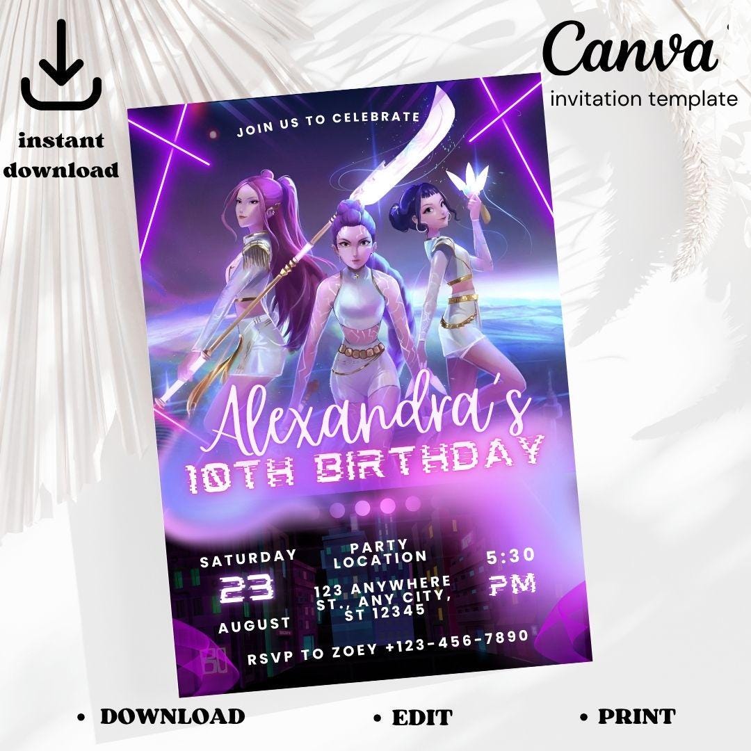 Kpop Demon Hunter Birthday Invitation | Editable Canva Template | Kpop ...