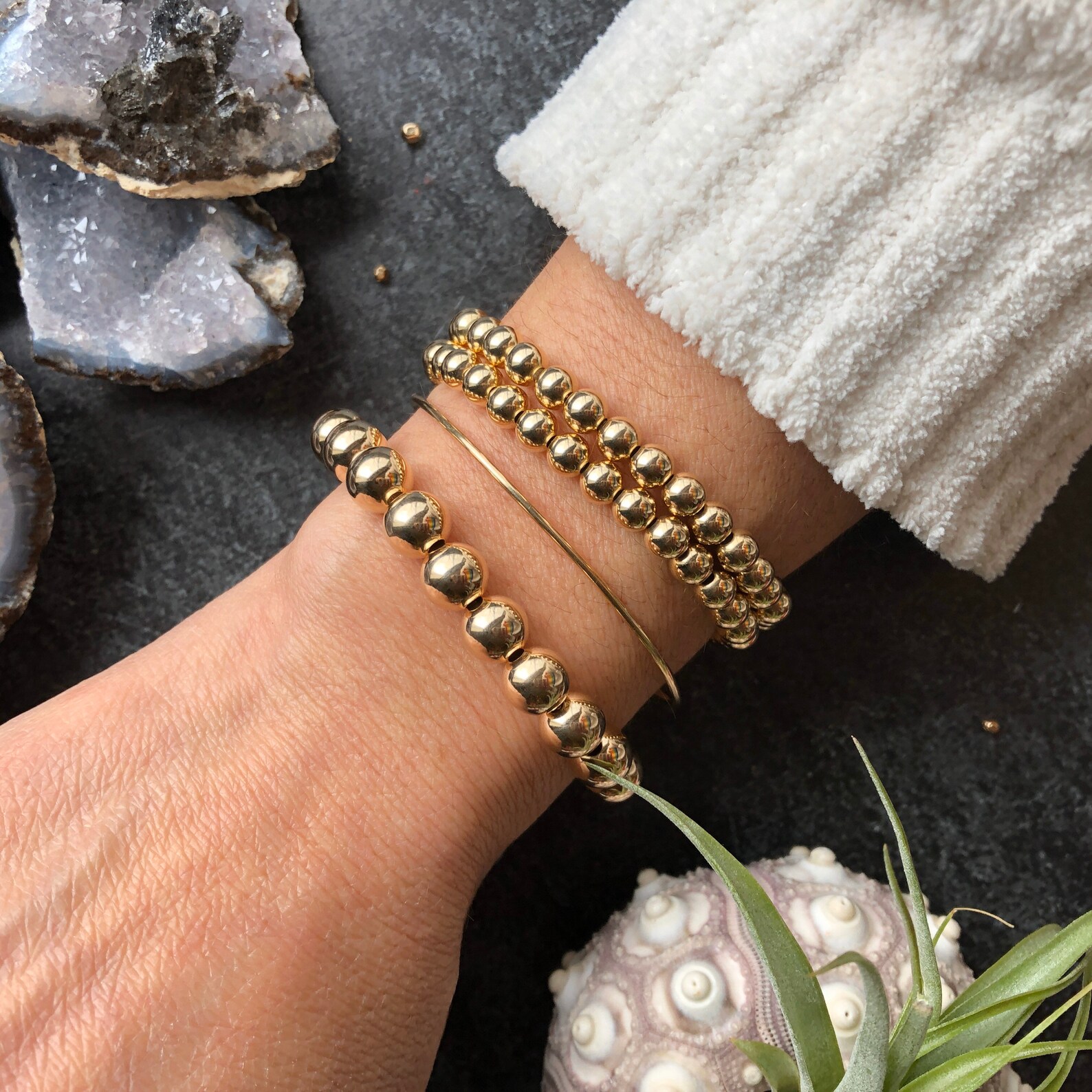 14k gold filled stretch bracelet made with 8 mm seamless | Etsy