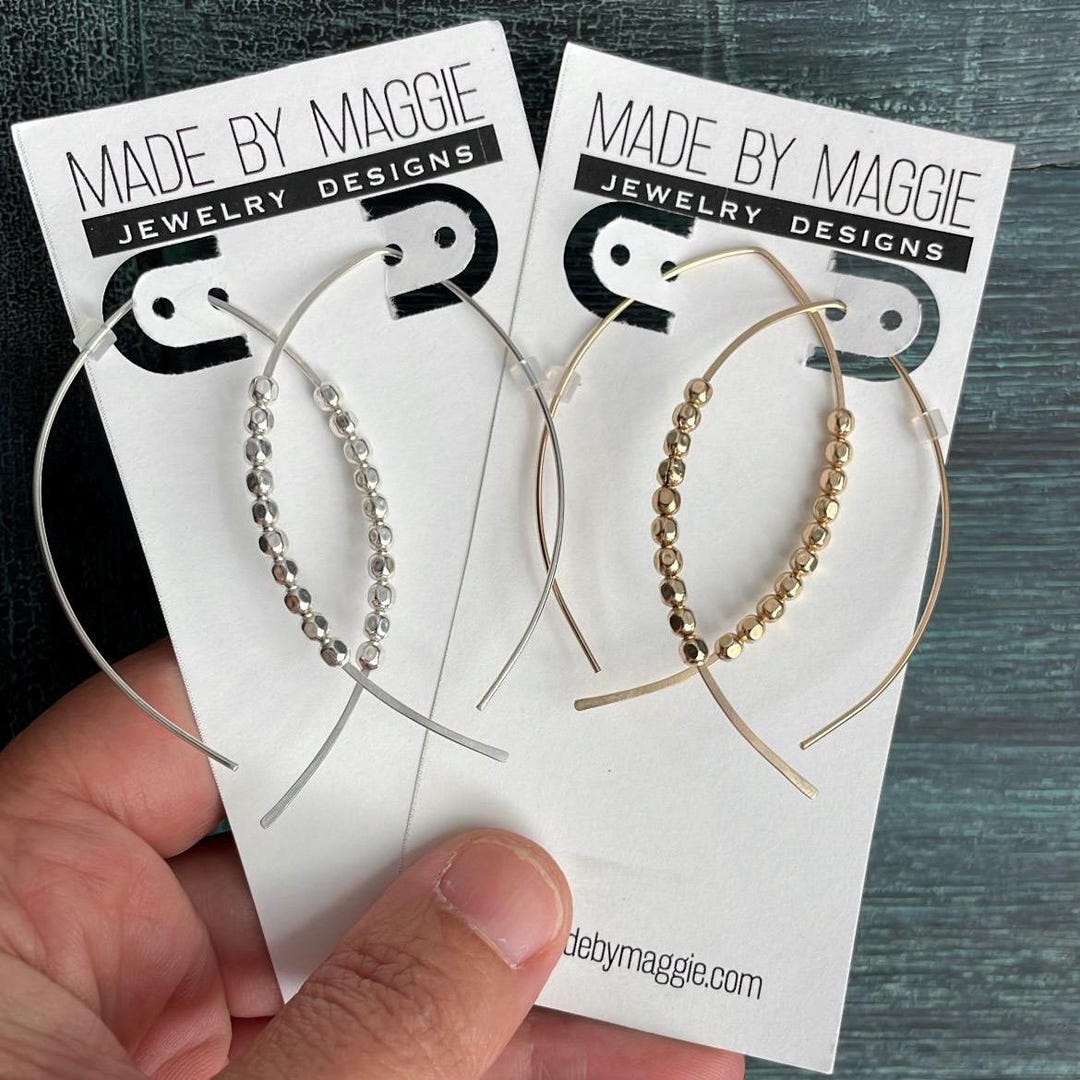 BEADED Minimalist Threader Earrings - Gold, Silver or Mixed Metal - Etsy