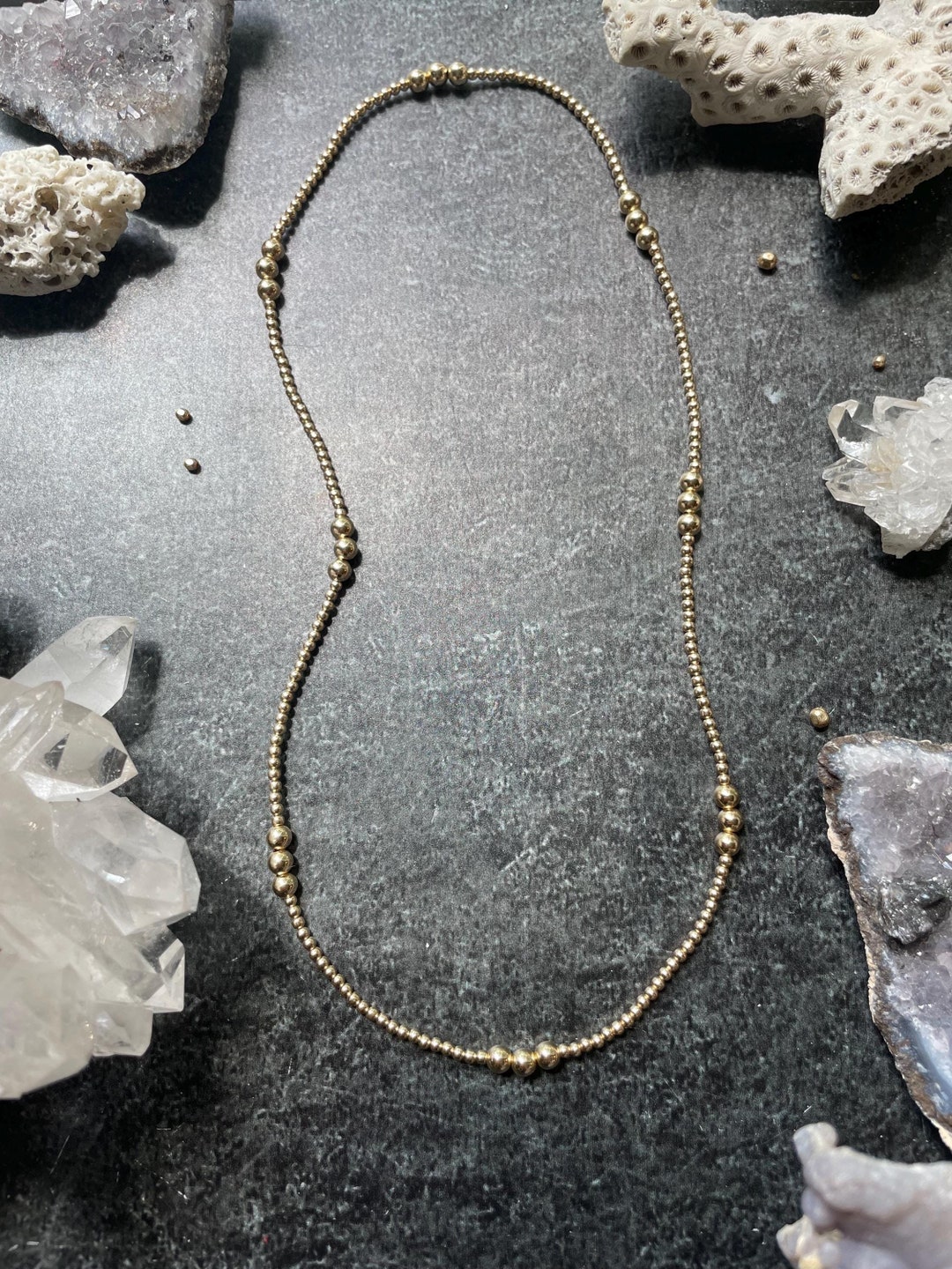 14k Gold Filled Beaded Stretch Necklace: 2mm & 4mm Clusters - Etsy