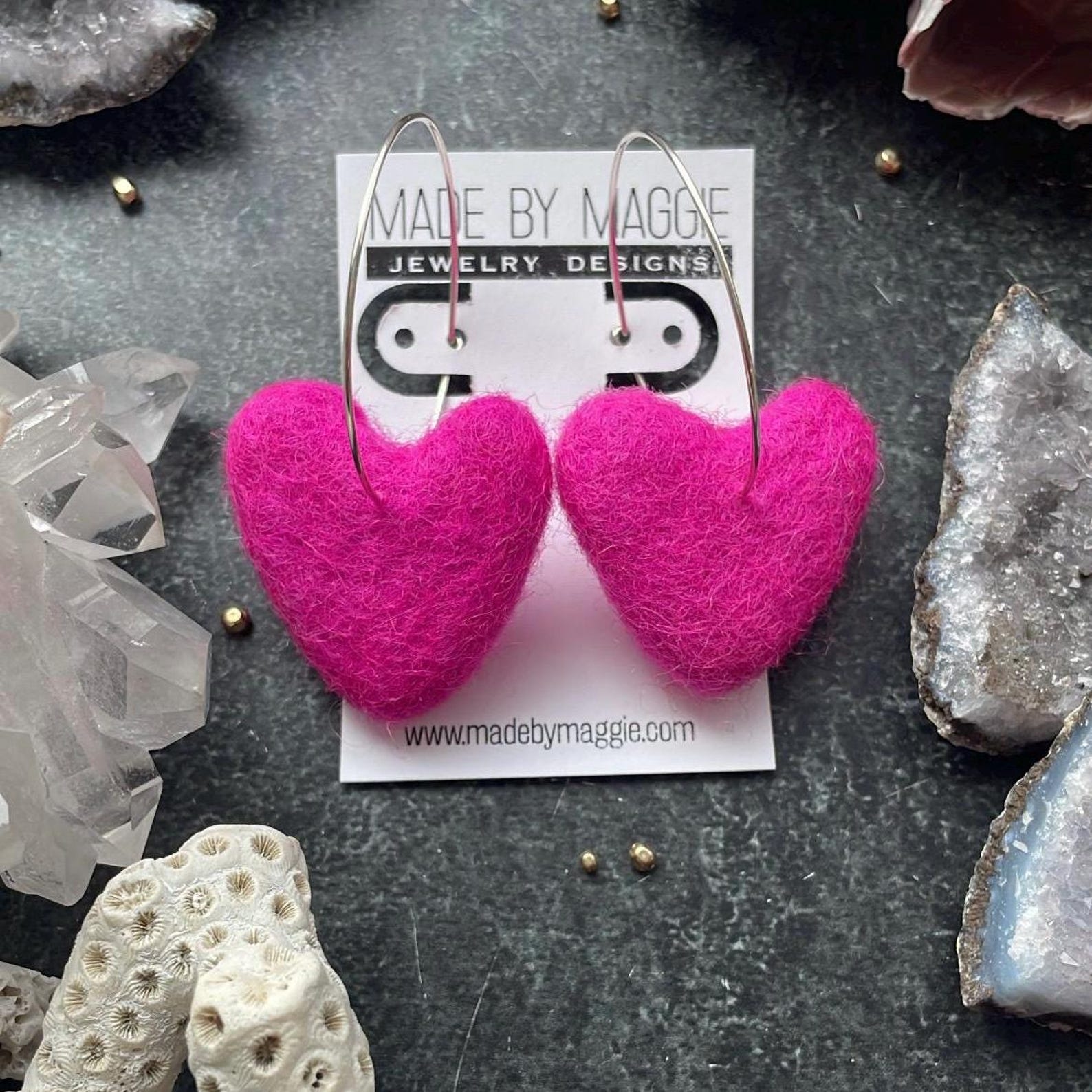 Hot Pink Heart Hoops - Whimsical Felt Hearts - Etsy