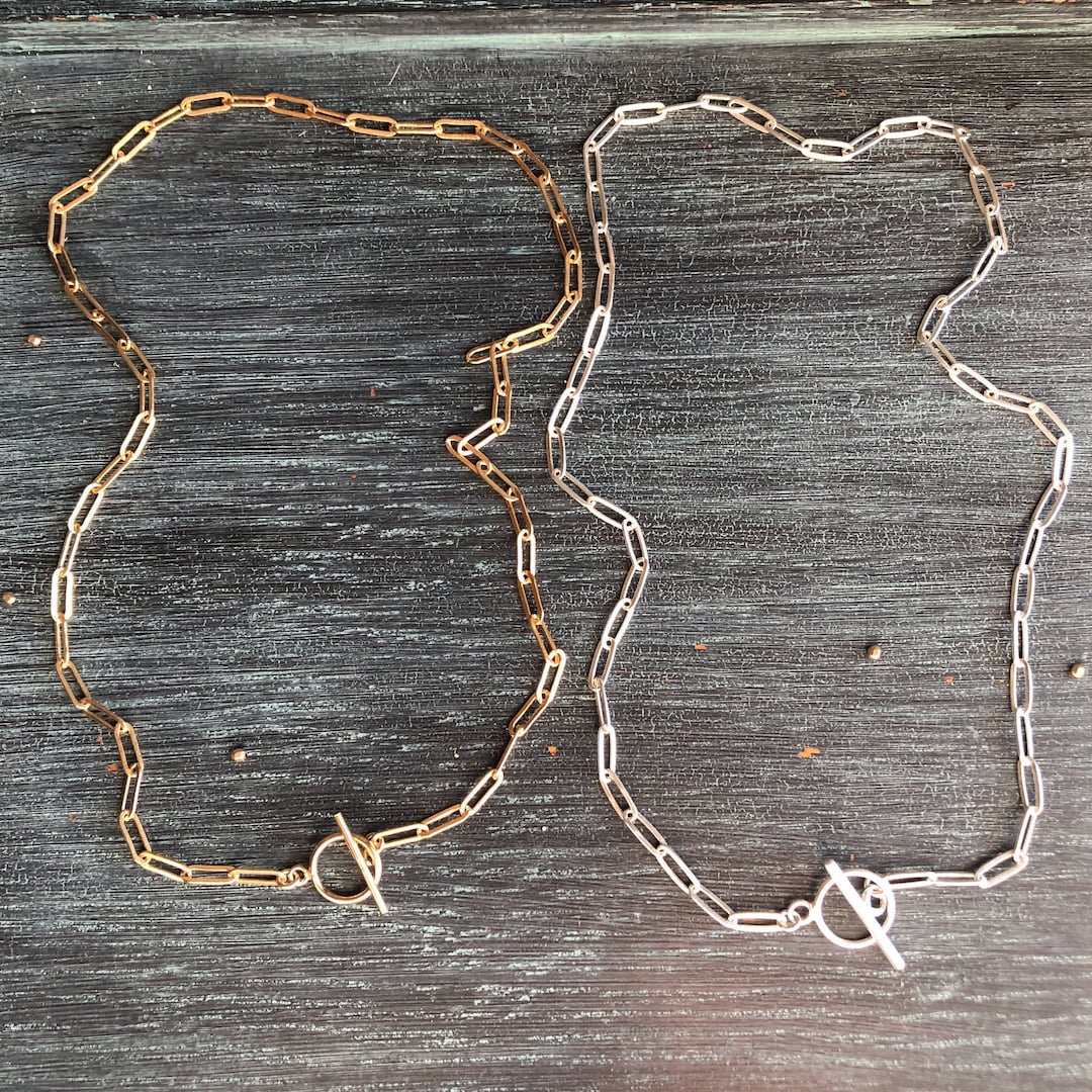 Paper Clip Necklace - Toggle Clasp Paperclip Chain - Medium Link - 14k ...