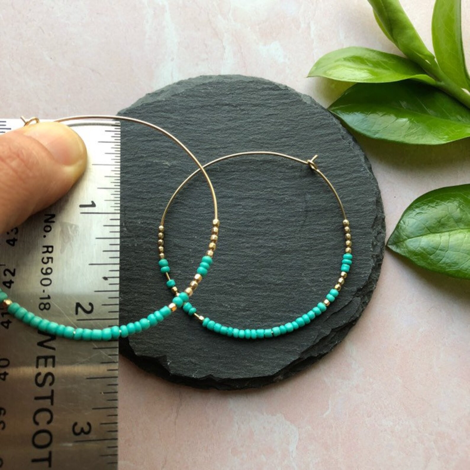 Turquoise Hoop Earrings Color Blocked Turquoise and Gold or - Etsy