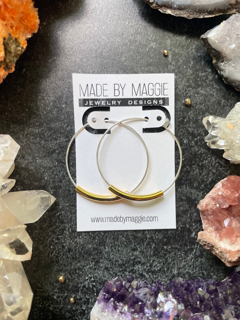 Silver Hoop Earrings With Curved Tubes Thin Dainty Mixed - Etsy